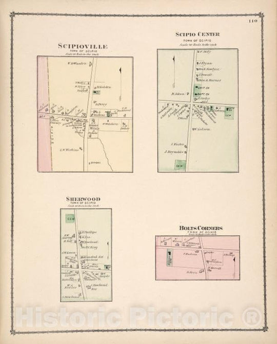Historic Map - 1875 Cayuga, New York, Scipioville; Scipio Center; Sher ...