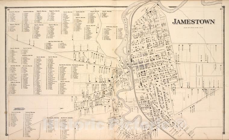 Historic 1867 Map - Jamestown Business Directory [Cont.]; Jamestown [V ...