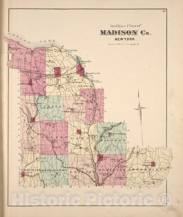 Historic 1875 Map - Outline Plan Of Madison Co. New York. - Vintage Wa ...