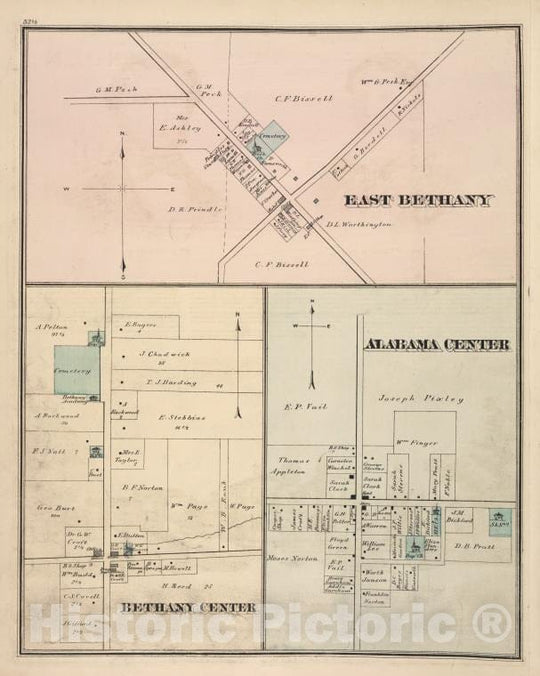 Historic 1876 Map - East Bethany [Village]; Bethany Center [Village ...