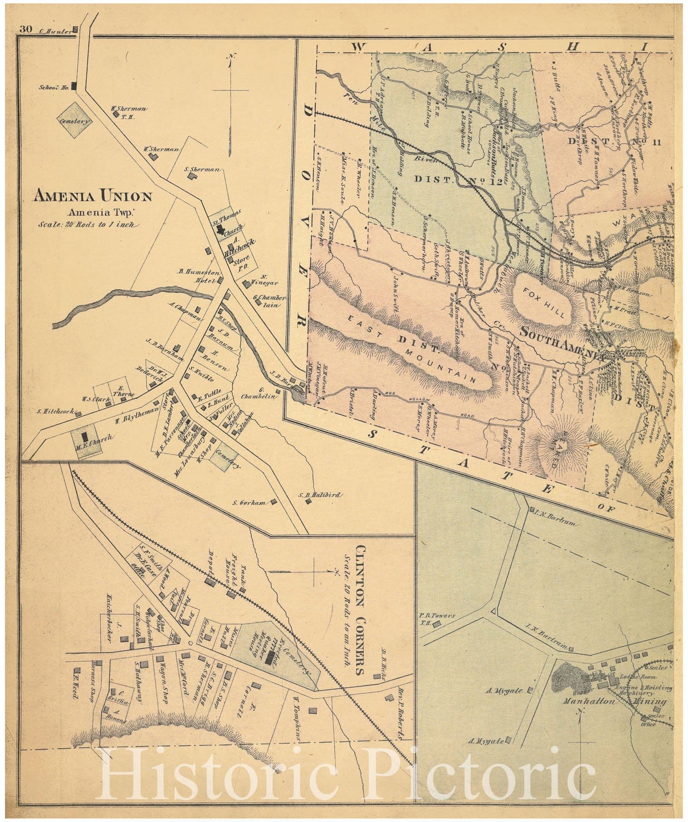 Historic Map - 1876 Dutchess County, New York (N.Y.), Amenia Union; Cl ...
