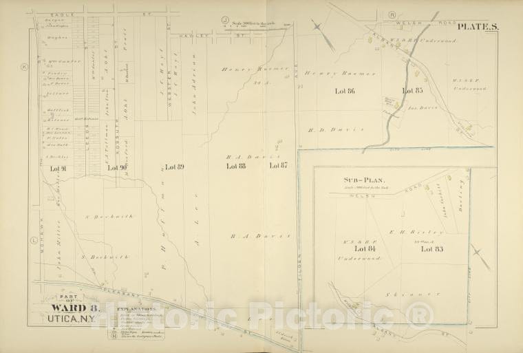 Historic Map - 1883 Utica, New York, Part Of Ward 8. - Vintage Wall Ar ...