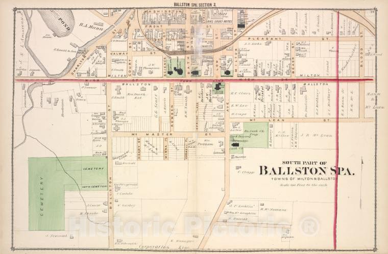 Historic 1876 Map - South Part Of Ballston Spa. [Village] - New York ...