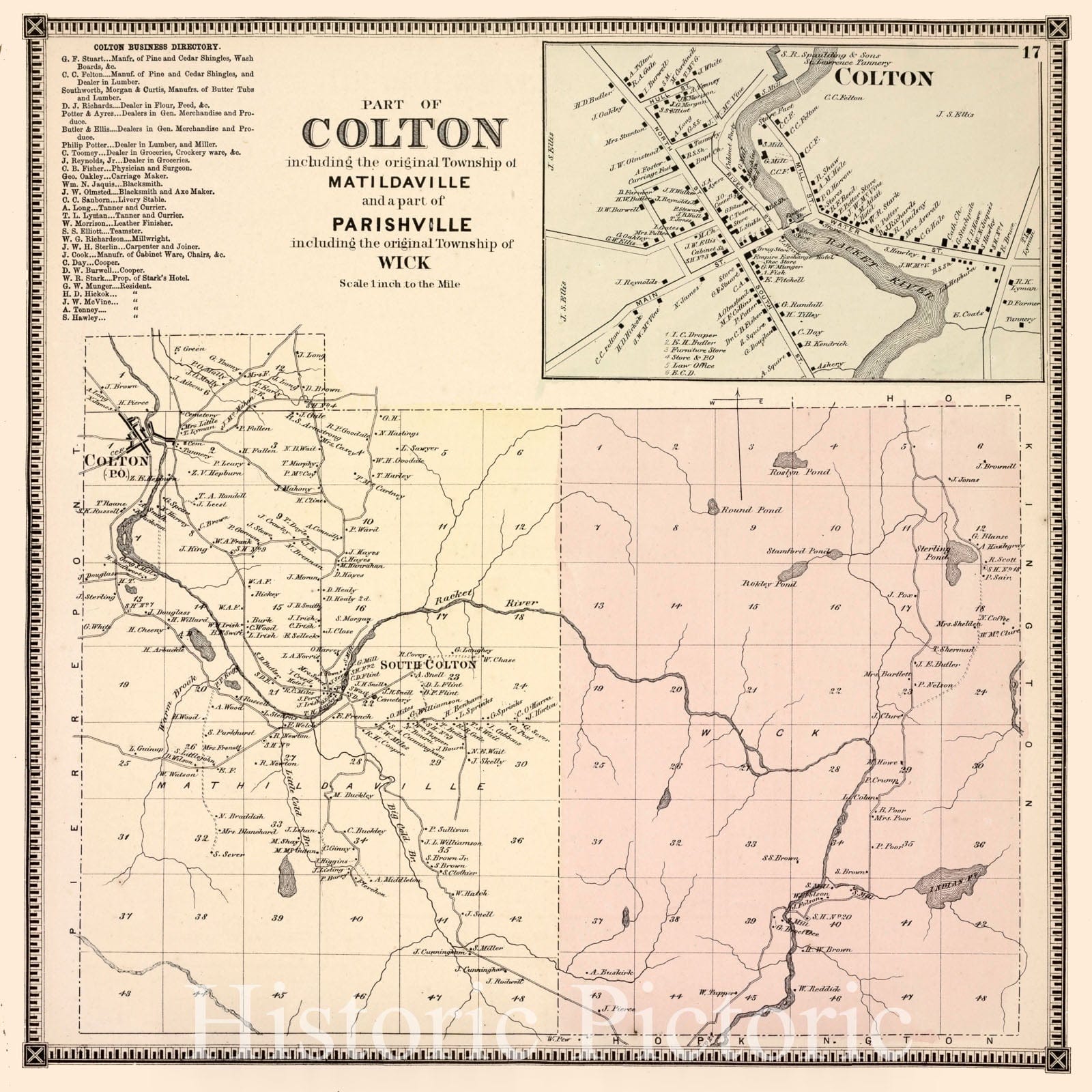 Historic 1865 Map - Colton Business Directory; Part Of Colton Includin ...