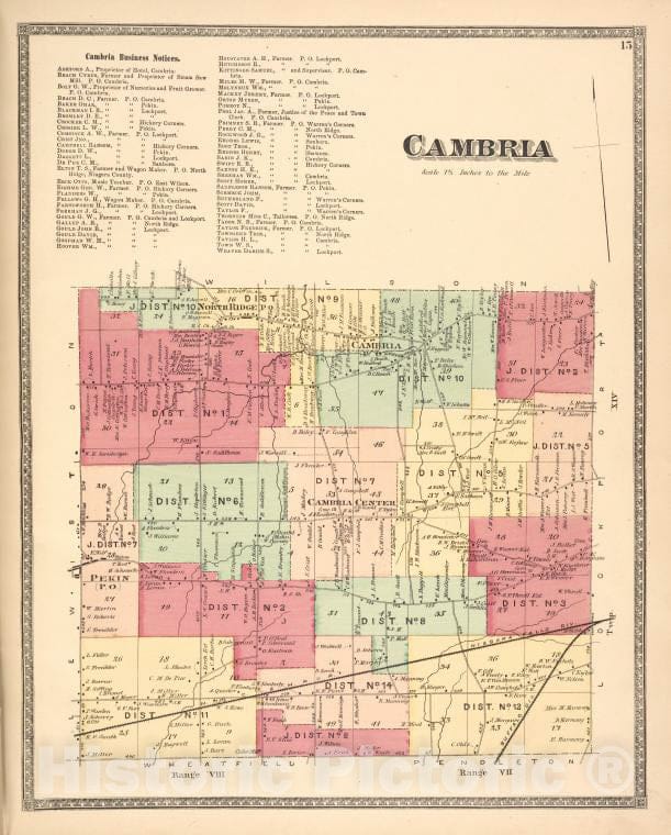 Historic 1875 Map - Cambria Business Notices; Cambria [Township] - Vin ...