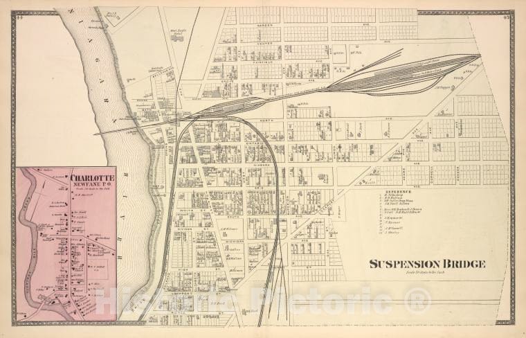 Historic 1875 Map - Charlotte, Newfane P.O. [Village]; Suspension Brid ...