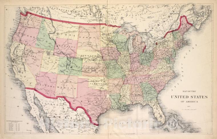 Historic 1873 Map - Map Of The United States Of America - Vintage Wall ...
