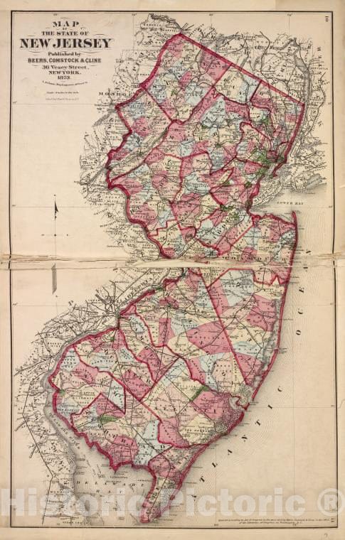 Historic Map - 1873 Hunterdon County (N.J.), Map Of The State Of New J ...