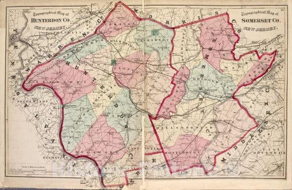 Historic 1873 Map - Topographical Map Of Hunterdon Co, New Jersey; Top ...
