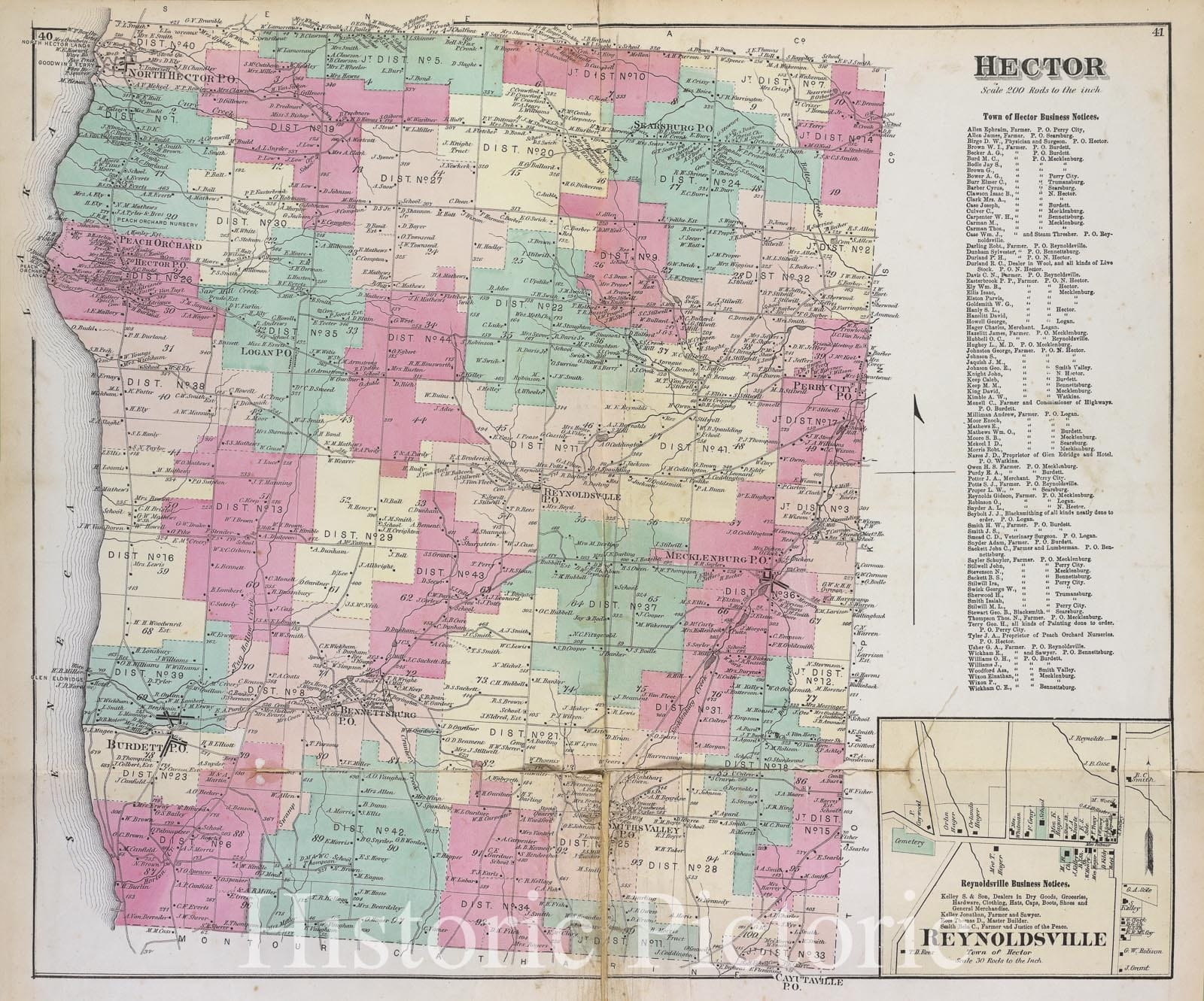 Historic 1874 Map - Hector [Township]; Town Of Hector Business Notices ...