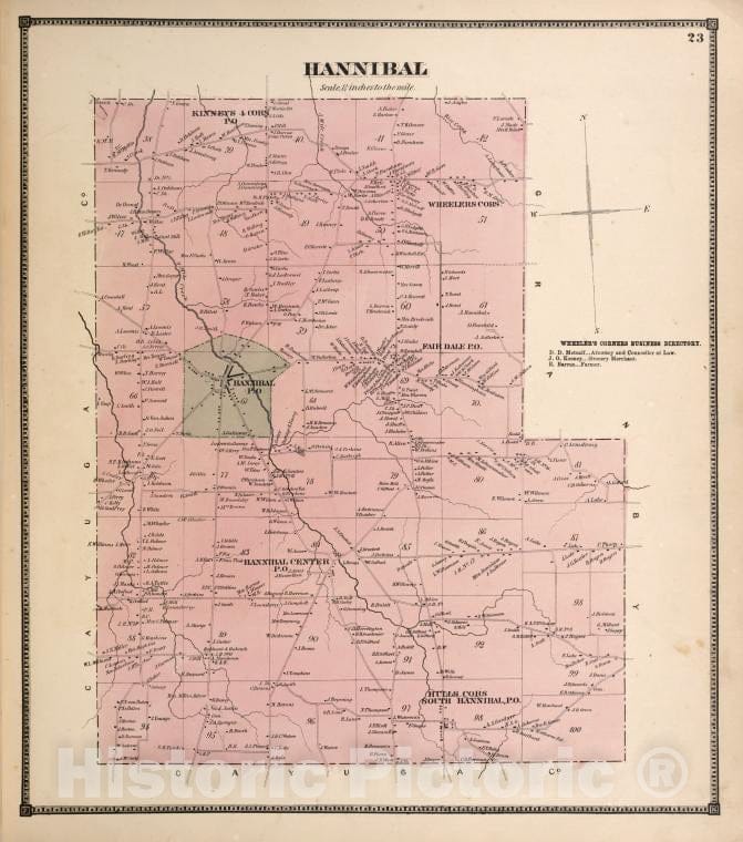 Historic 1867 Map - Hannibal [Township]; Wheeler'S Corners Business Di ...