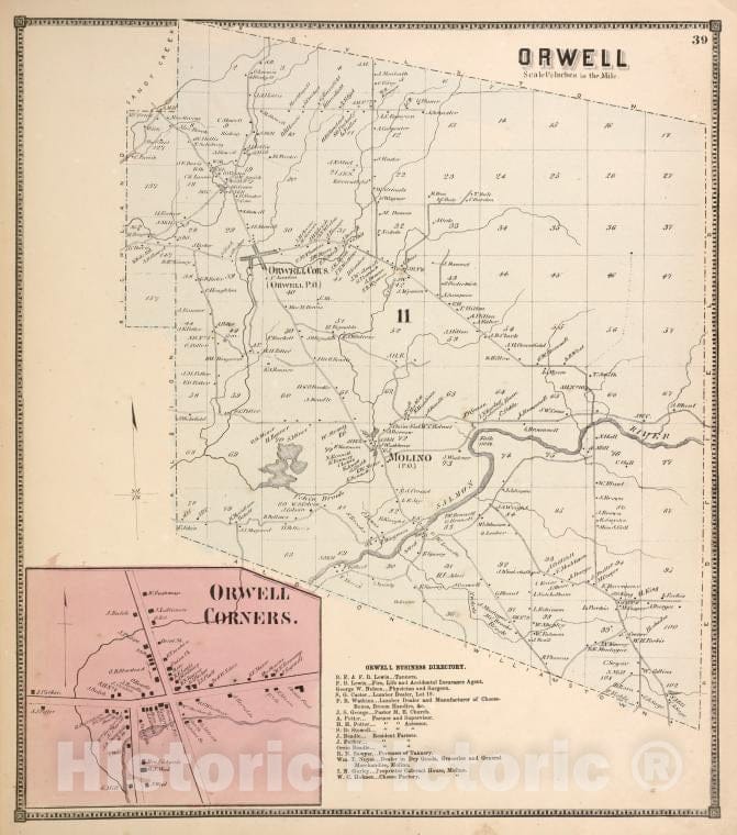 Historic 1867 Map - Orwell [Township]; Orwell Corners. [Village]; Orwe ...