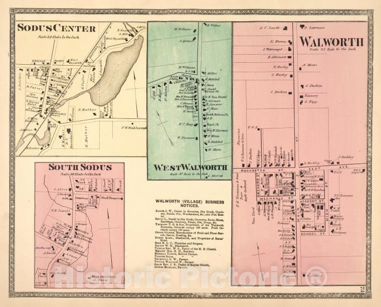 Historic 1874 Map - Walworth [Village]; West Walworth [Village]; Walwo ...