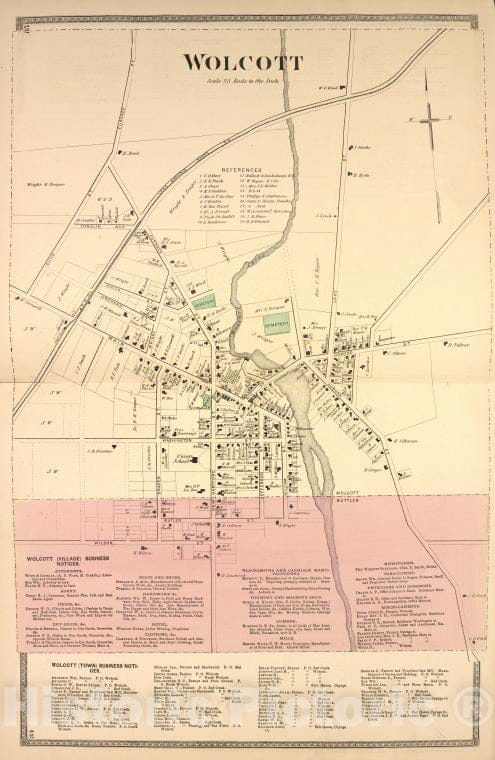 Historic 1874 Map - Wolcott [Village]; Wolcott (Village) Business Noti ...