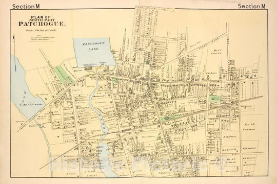 Historic 1888 Map - Plan Of North Part Patchogue. [Village] - Vintage ...