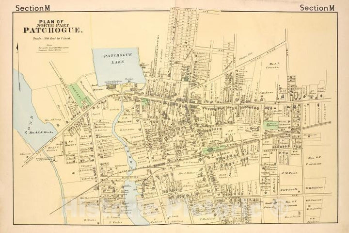 Historic 1888 Map - Plan Of North Part Patchogue. [Village] - Vintage ...