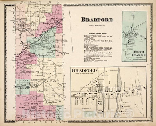 Historic 1873 Map - South Bradford [Village]; Bradford [Township]; Bra ...