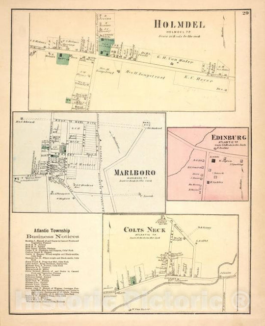 Historic 1873 Map - Holmdel [Village]; Marlboro [Village]; Edinburg [V ...