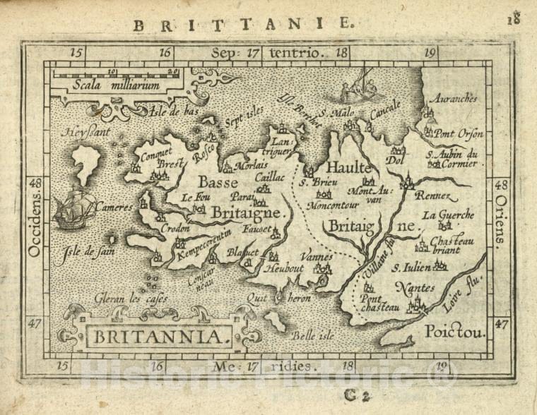 Historic 1603 Map - Britannia. - Norway - Brittany (France) - Abraham ...