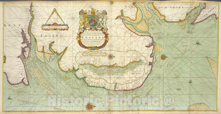 Historic 1702 Map - A Chart Of The Sands, Shoals, Buoys, Beacons, Sea ...
