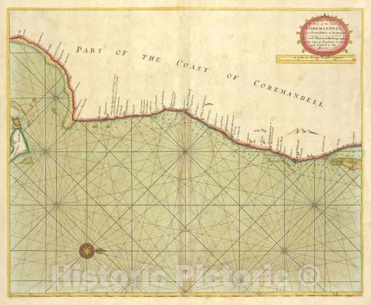 Historic 1702 Map - A Large Chart Of Part Of The Coast Of Coremandell ...