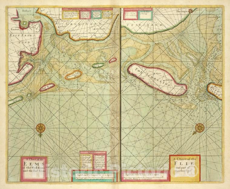 Historic 1702 Map - A Chart Of The Eems Of Old West Eems And East Eems ...