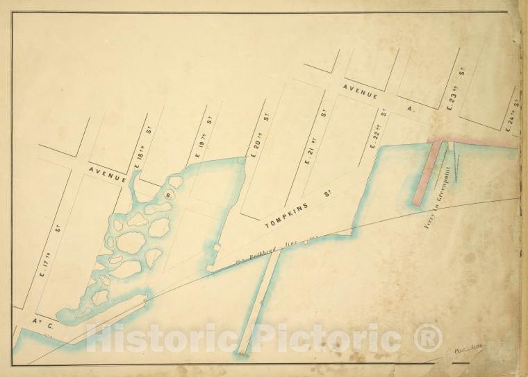 Historic Map - 1860 New York (N.Y.) [ B, A, E. 24Th, Bulkhead Line, E ...