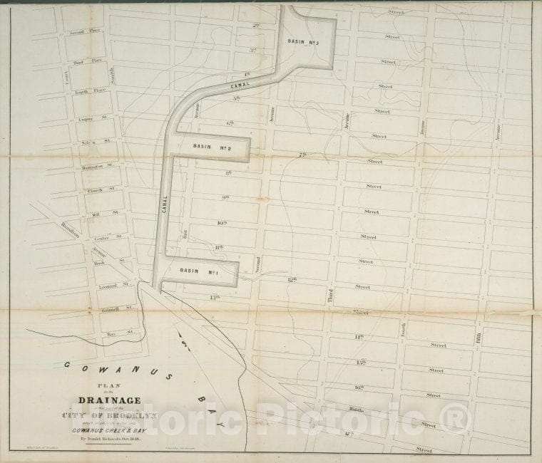 Historic 1848 Map - Plan For The Drainage Of That Part Of The City Of ...
