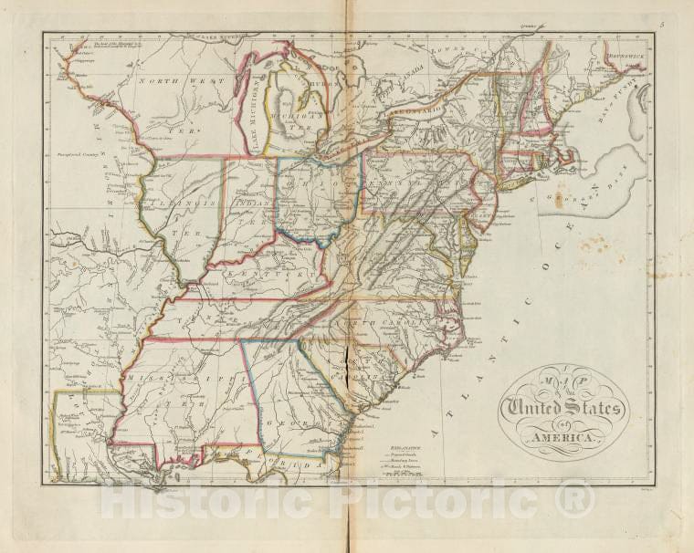 Historic 1814 Map - Map Of The United States Of America.- United State ...