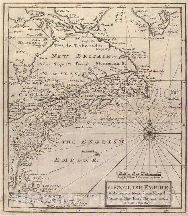 Historic 1713 Map - The English Empire In America, Newfound-Land, Cana ...