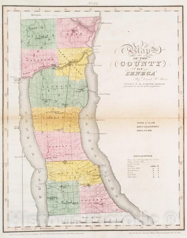 Historic 1829 Map - Map Of The County Of Seneca - Vintage Wall Art ...