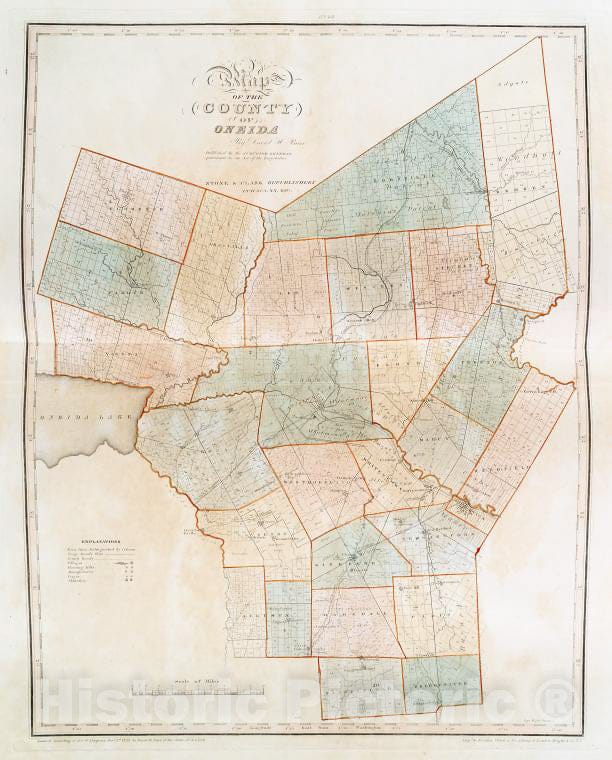 Historic 1841 Map - Map Of The County Of Oneida - Vintage Wall Art ...