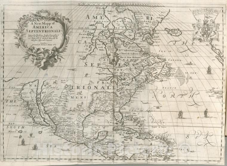 Historic 1670 Map - A New Mapp Of America Septentrionale - North Ameri ...