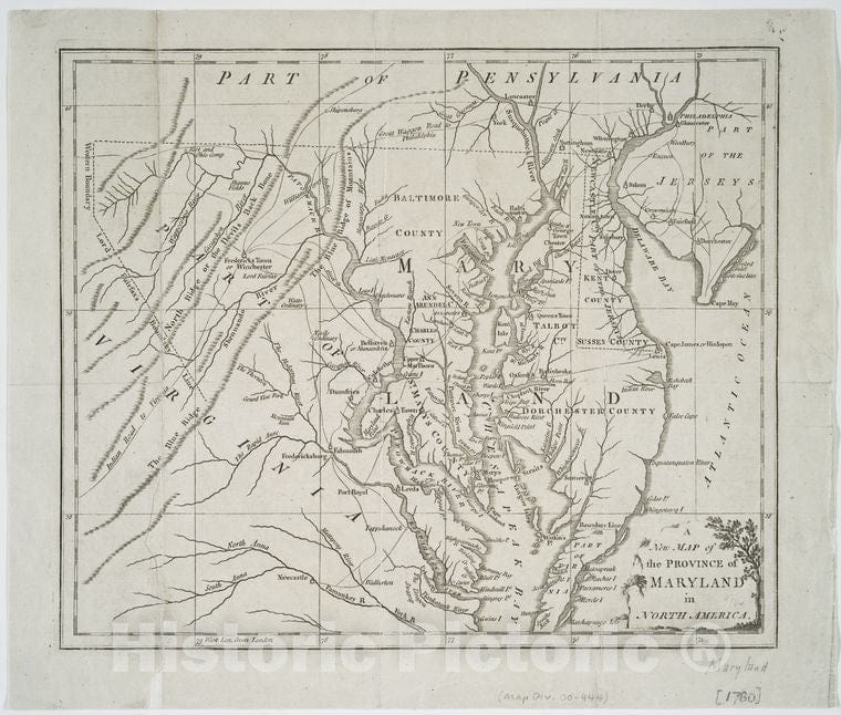 Historic Map - 1780 The Province Of Maryland In North America. - Vinta ...
