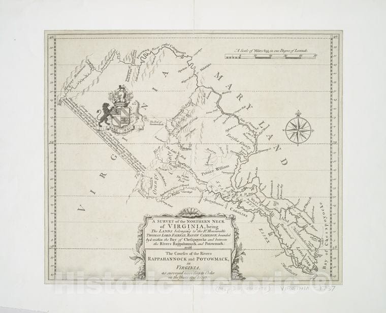 Historic 1747 Map - A Survey Of The Northern Neck Of Virginia : Being ...