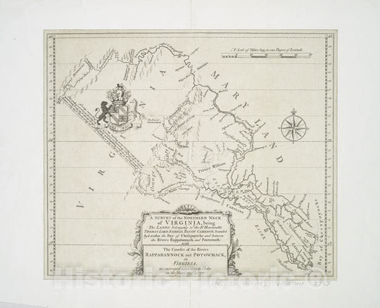 Historic 1747 Map - A Survey Of The Northern Neck Of Virginia : Being ...
