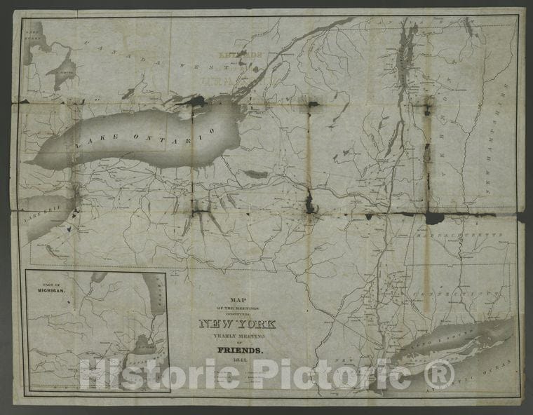 Historic 1844 Map - Map Of The Meetings Constituting New York Yearly M ...