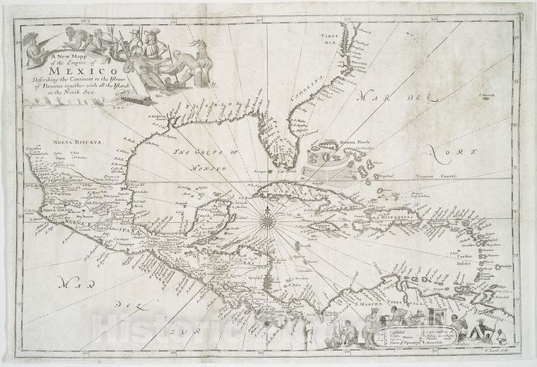 Historic 1670 Map - A New Mapp Of The Empire Of Mexico Describing The ...