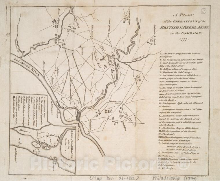 Historic 1779 Map - A Plan Of The Operations Of The British & Rebel Ar ...