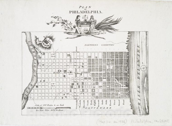 Historic 1824 Map - Plan Af Philadelphia - Philadelphia (Pa.) - Maps O ...