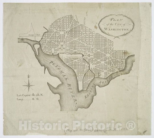 Historic 1792 Map - Plan Of The City Of Washington - Washington (D.C ...