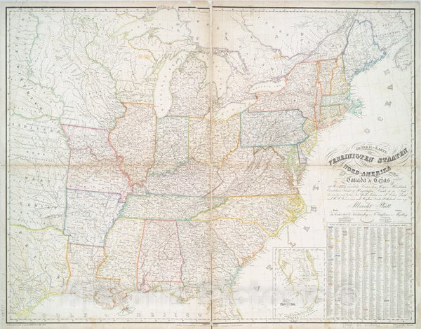 Historic Map - 1840 United States Of America, Along With Parts Of Cana ...
