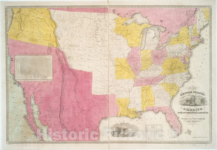 Historic Map - 1835 Map Of The United States Of America With Its Terri ...