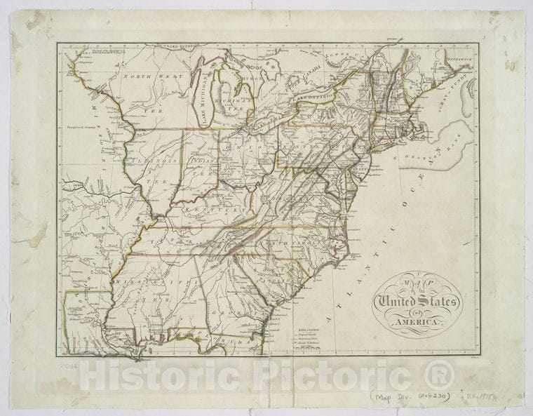 Historic 1818 Map - Map Of The United States Of America - United State ...