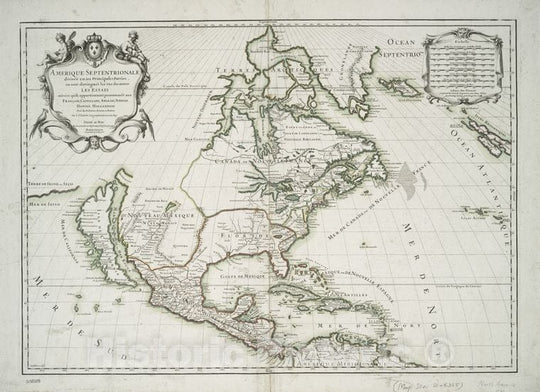 Historic Map - 1692 North America: Divided Into Its Main Parts, Accord ...