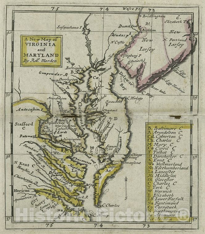 Historic 1680 Map - A New Map Of Virginia And Maryland - Vintage Wall ...