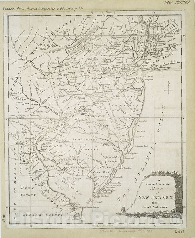 Historic 1780 Map - A New And Accurate Map Of New Jersey : From The Be ...