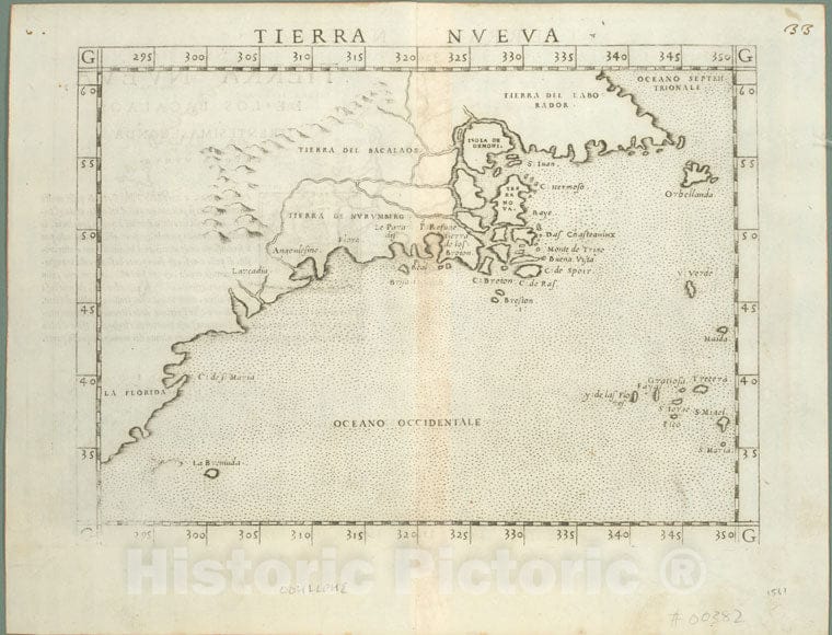 Historic 1561 Map - Tierra Nveva. - North America - Vintage Wall Art ...