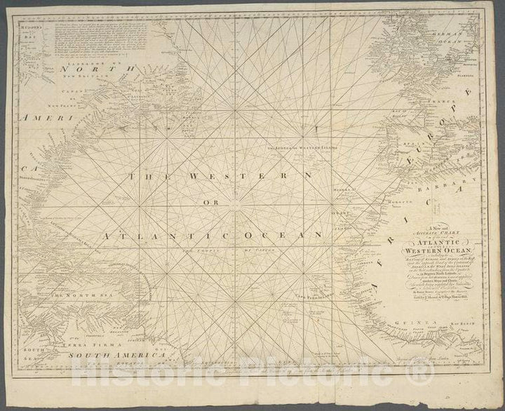Historic 1778 Map - A New And Accurate Chart Of The Vast Atlantic Or W ...