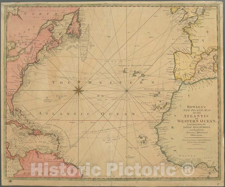 Historic 1779 Map - Bowles'S New Pocket Map Of The Atlantic Or Western ...